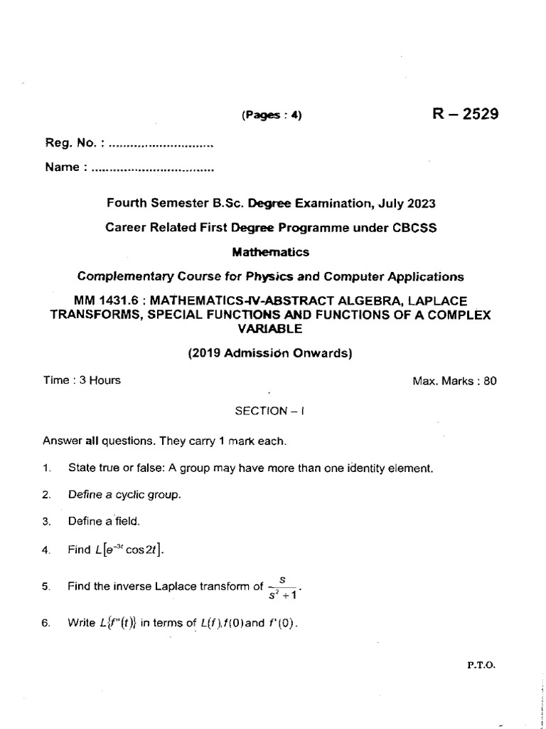 S4 Physics 2023 | PDF | Group (Mathematics) | Laplace Transform