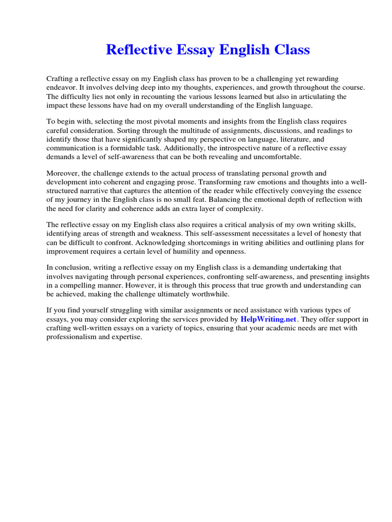Reflective Essay English Class | PDF | Essays | Thought