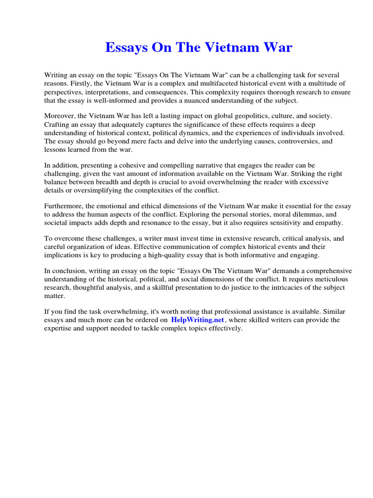 Essays On The Vietnam War | PDF | Psychotherapy | Humanistic Psychology