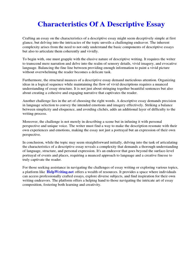 Characteristics of A Descriptive Essay | PDF | Self Efficacy | Nursing