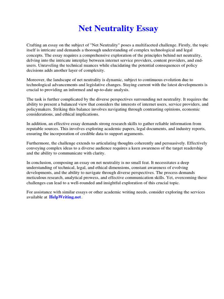 Net Neutrality Essay | PDF