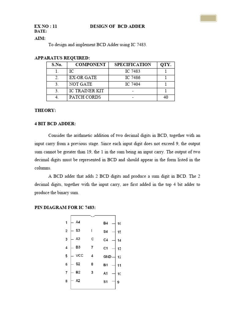 BCD Adder | PDF | Binary Coded Decimal | Electronic Circuits
