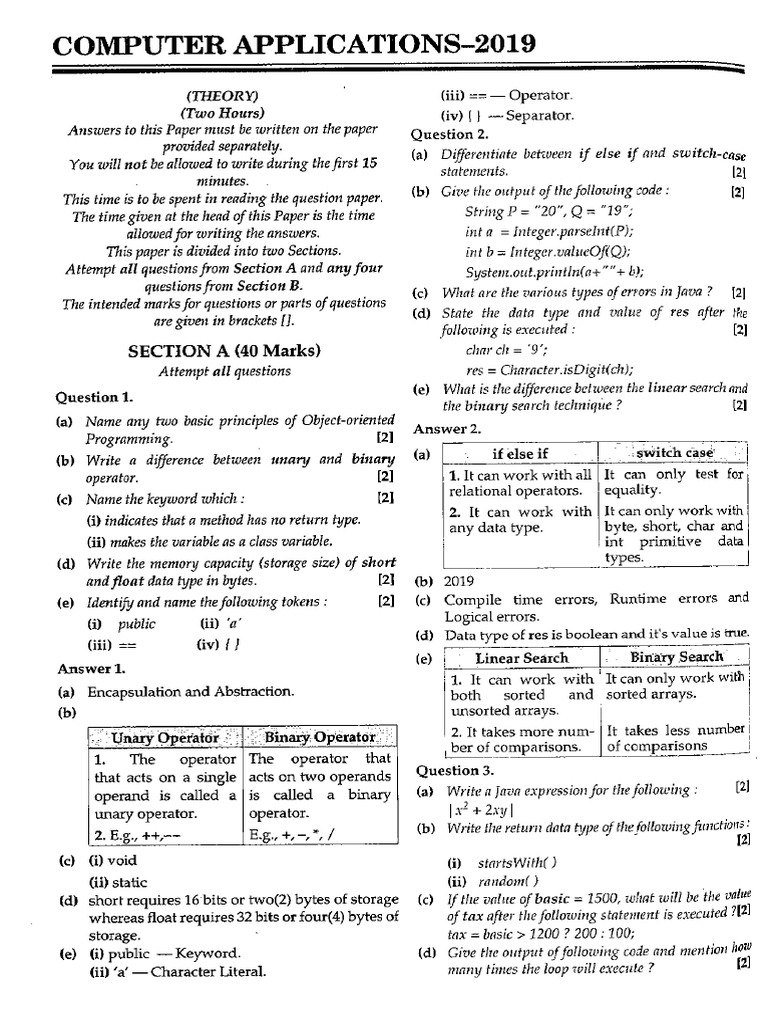 ICSE Computer Solved Paper 2019 | PDF