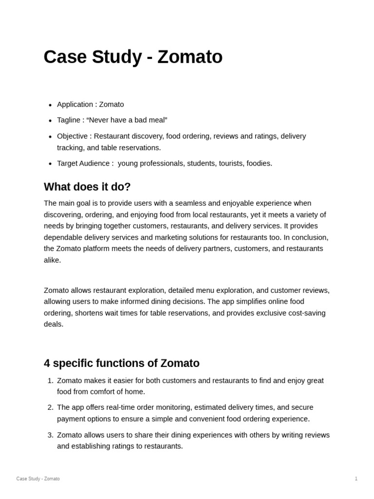 Casestudy Zomato | PDF | Restaurants | Mobile App
