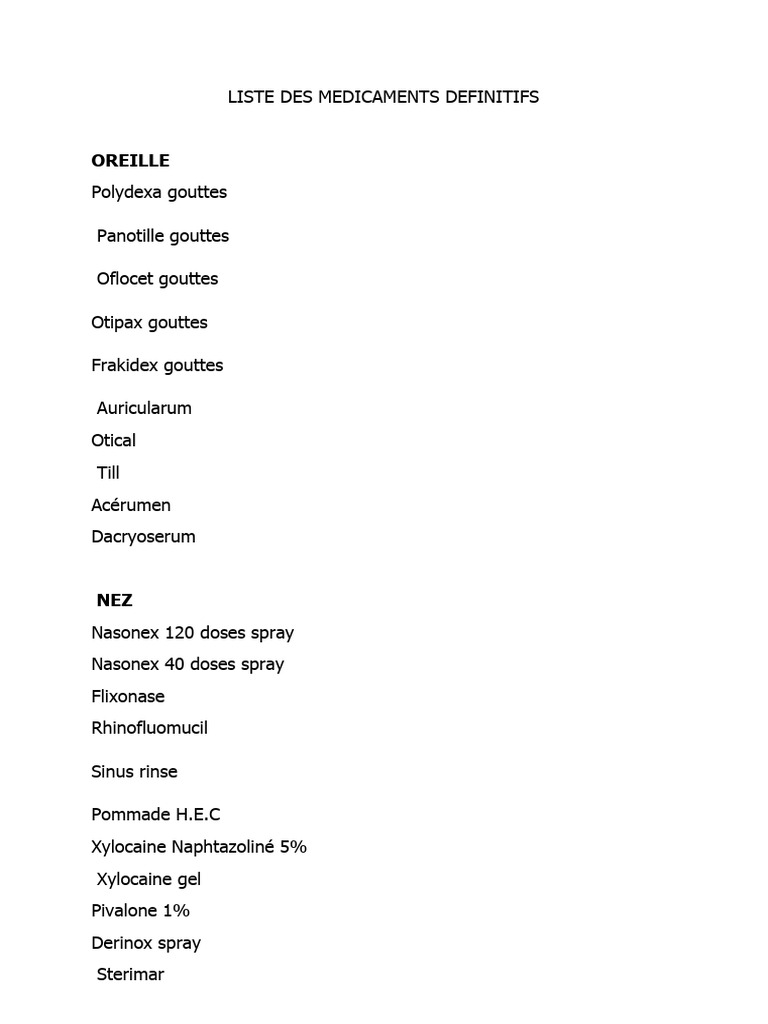 Liste des Médicaments Auriculaires et Nasaux | PDF | Bien-être