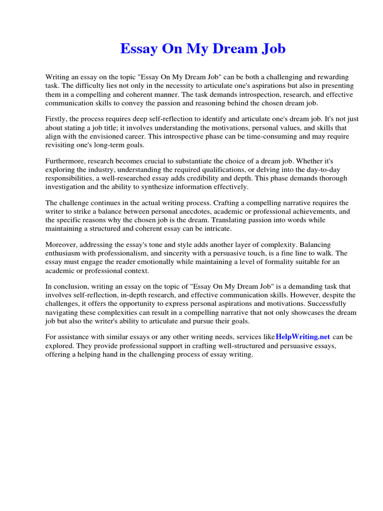 Essay On My Dream Job | PDF | Essays