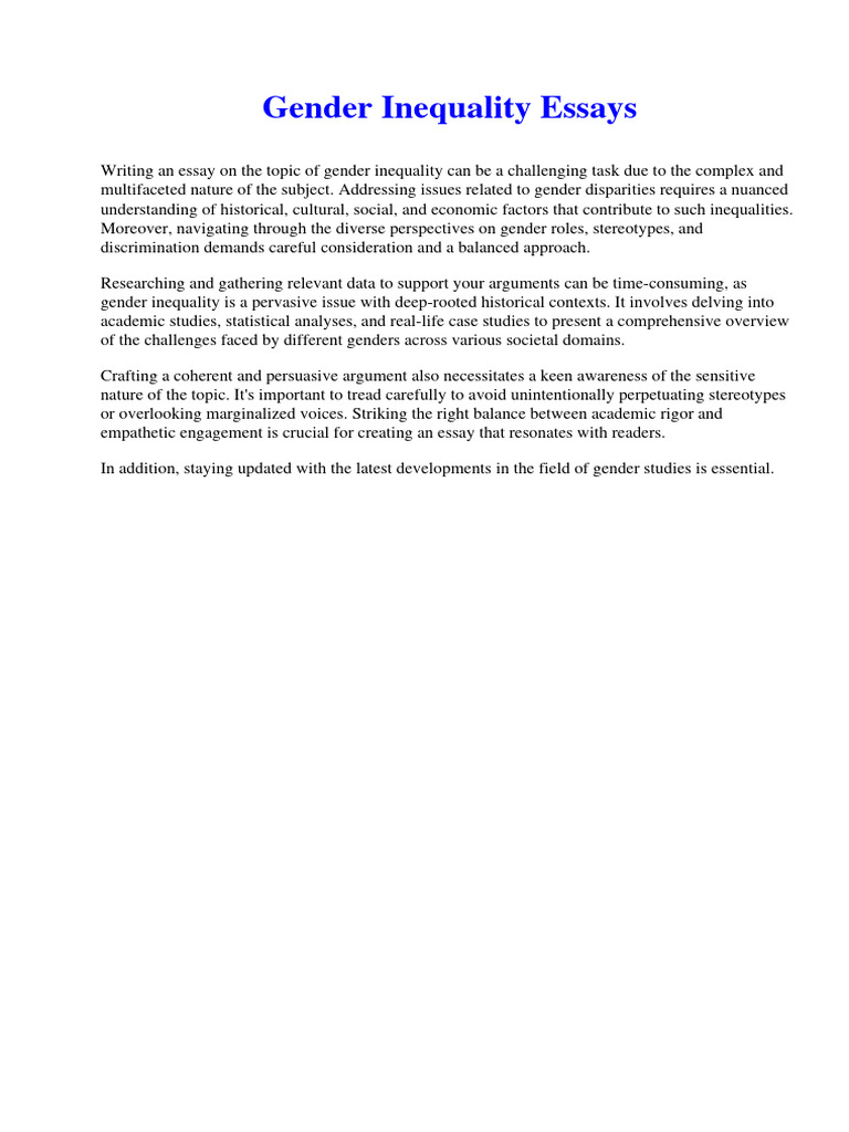 Gender Inequality Essays | PDF | Mind | Climate Change