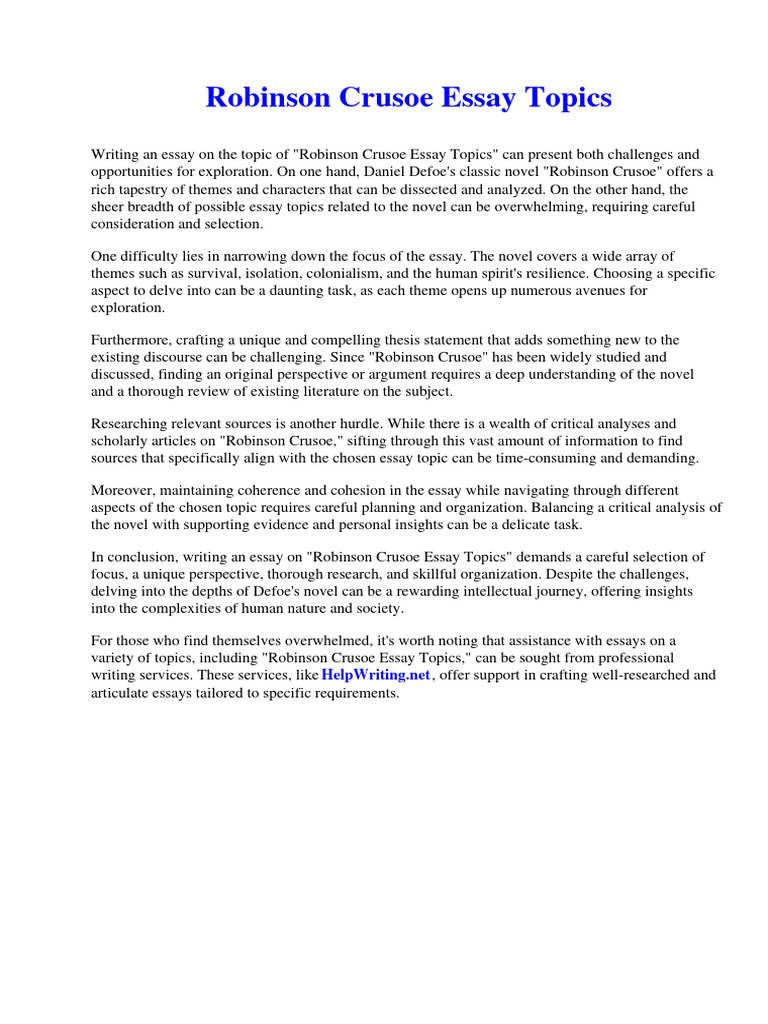 Robinson Crusoe Essay Topics | PDF | Rodeo | Mycenaean Greece
