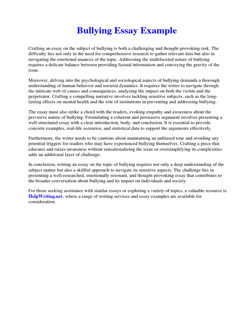 Bullying Essay Example | PDF | Utilitarianism | Pleasure