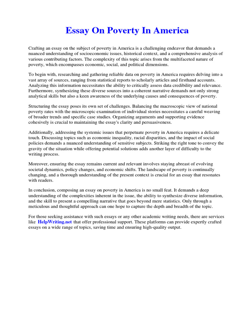Essay On Poverty in America | PDF | Social Media | Popular Culture ...