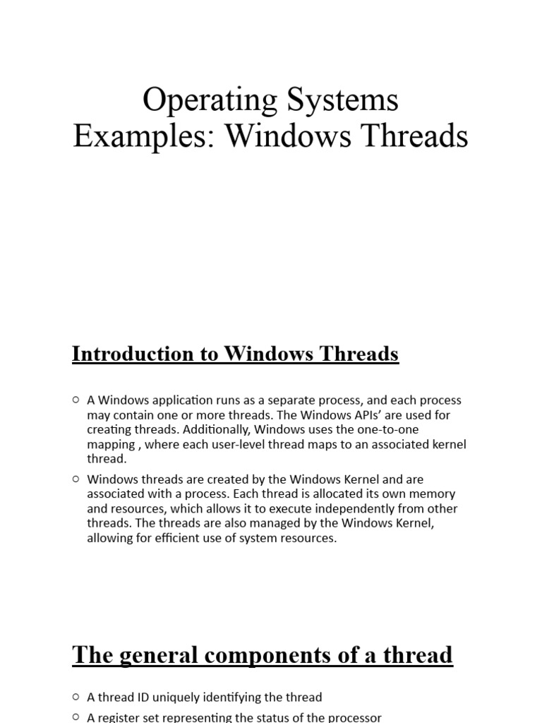 Operating Systems Examples Windows Threads | PDF