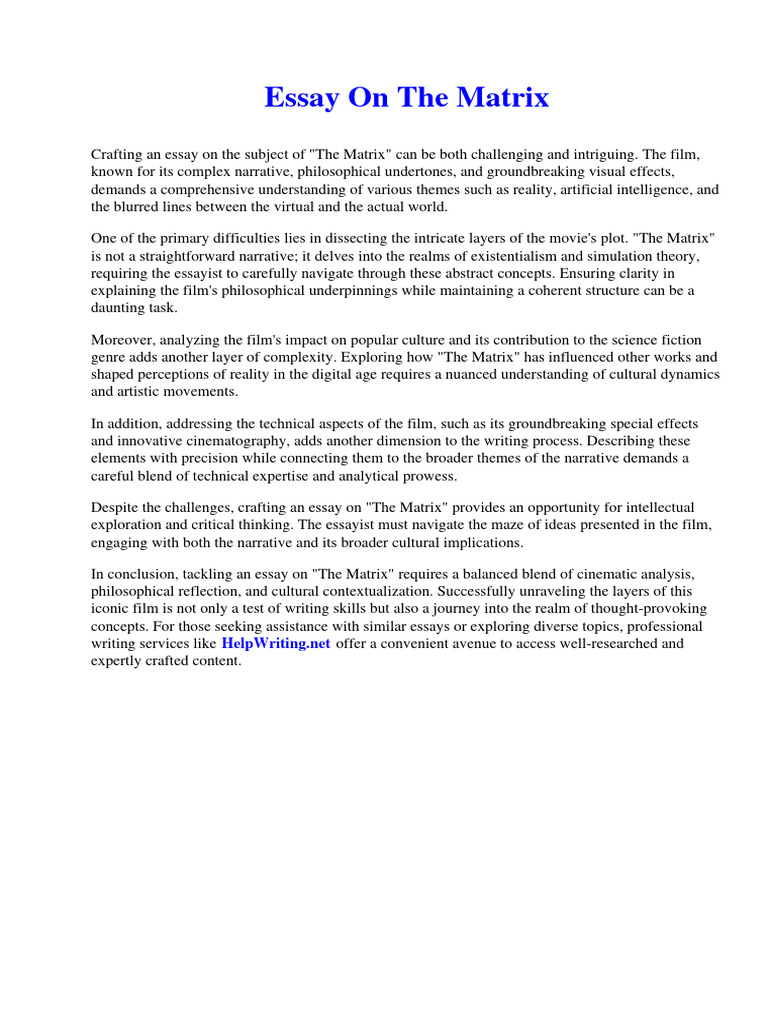 Essay On The Matrix | PDF | Weaving | Cocoa Bean
