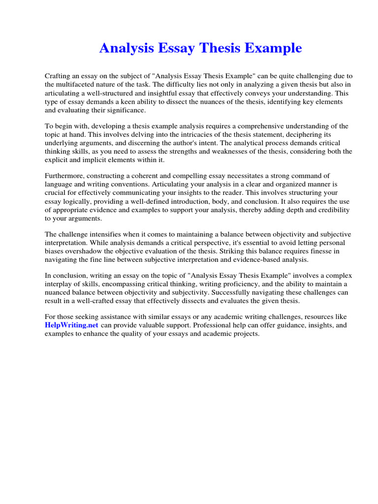 Analysis Essay Thesis Writing Guide | PDF | Major Depressive Disorder ...