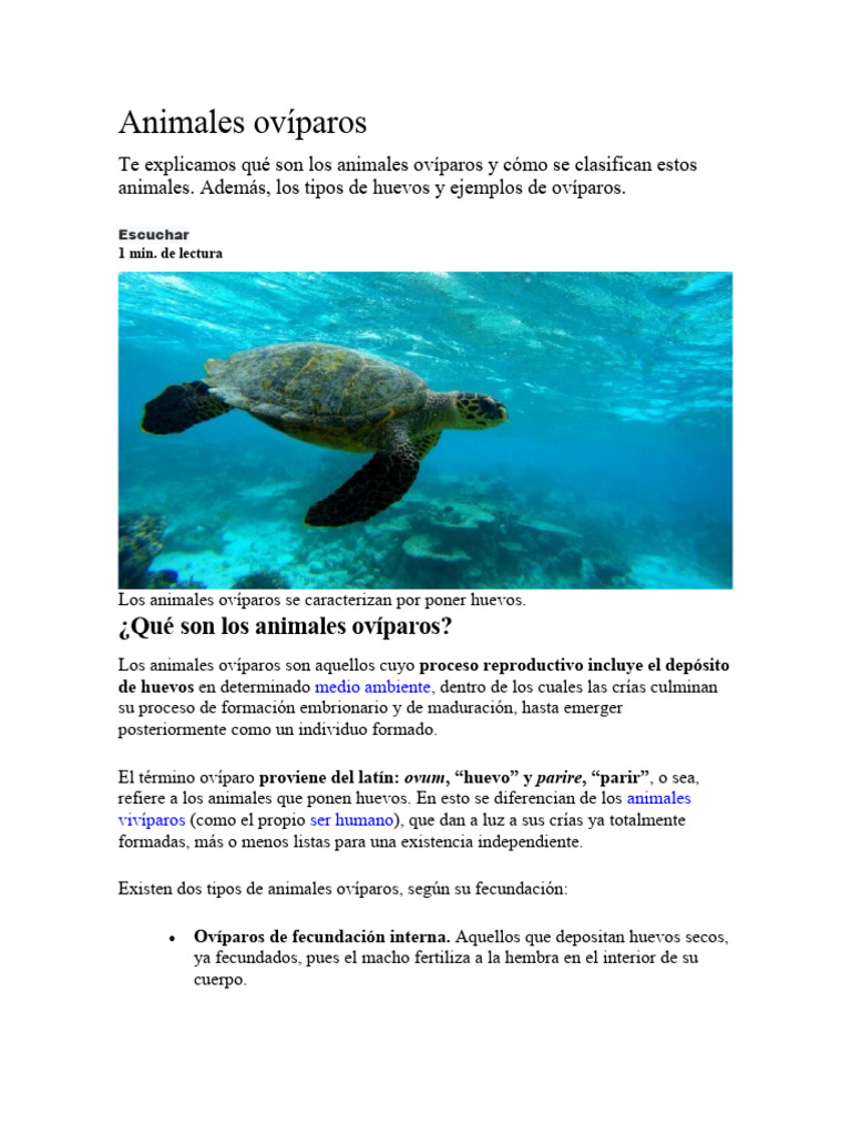Animales Oviparos | PDF | Huevo | Reproducción