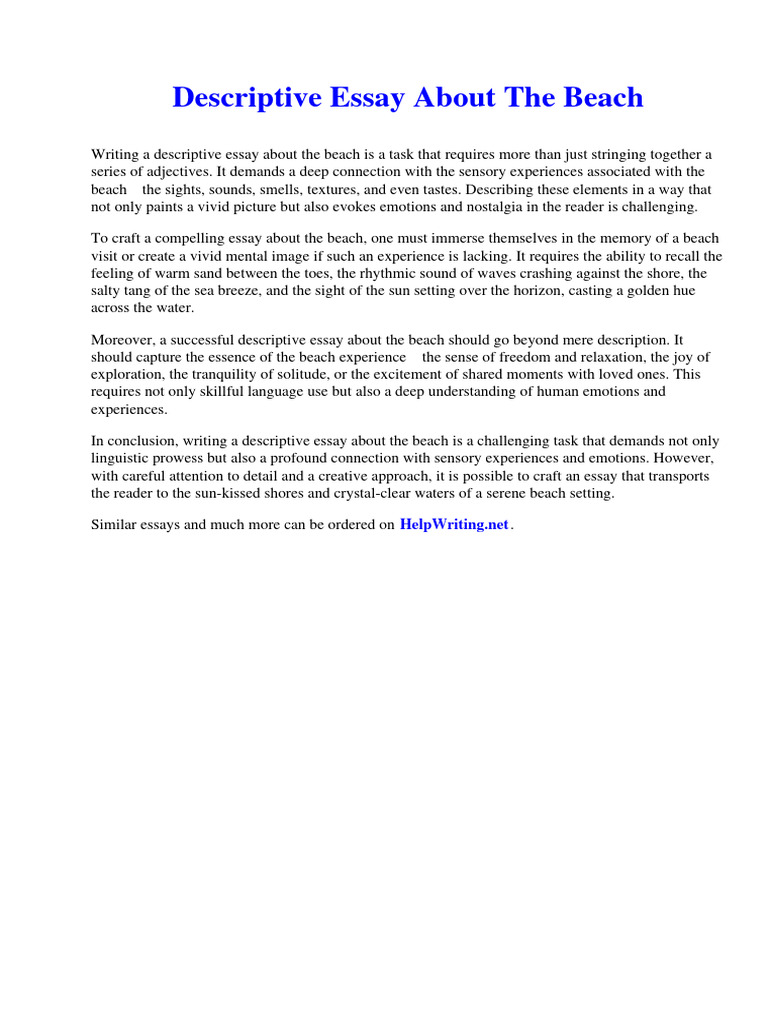Descriptive Essay About The Beach | PDF