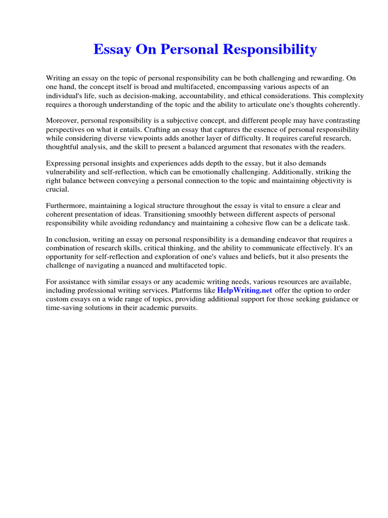 Essay On Personal Responsibility | PDF