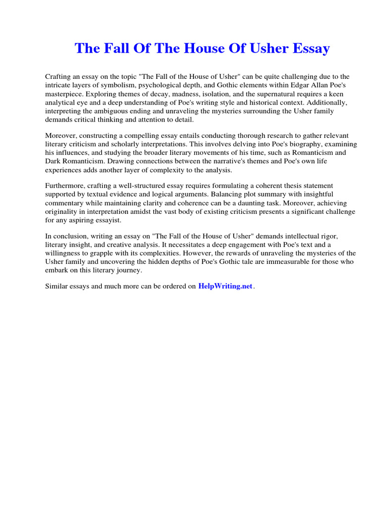 The Fall of The House of Usher Essay | PDF | Ménière's Disease | Essays