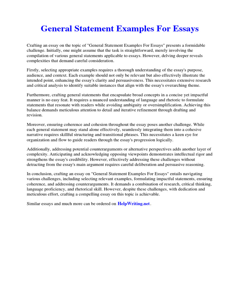 General Statement Examples For Essays | PDF | Essays | Veganism