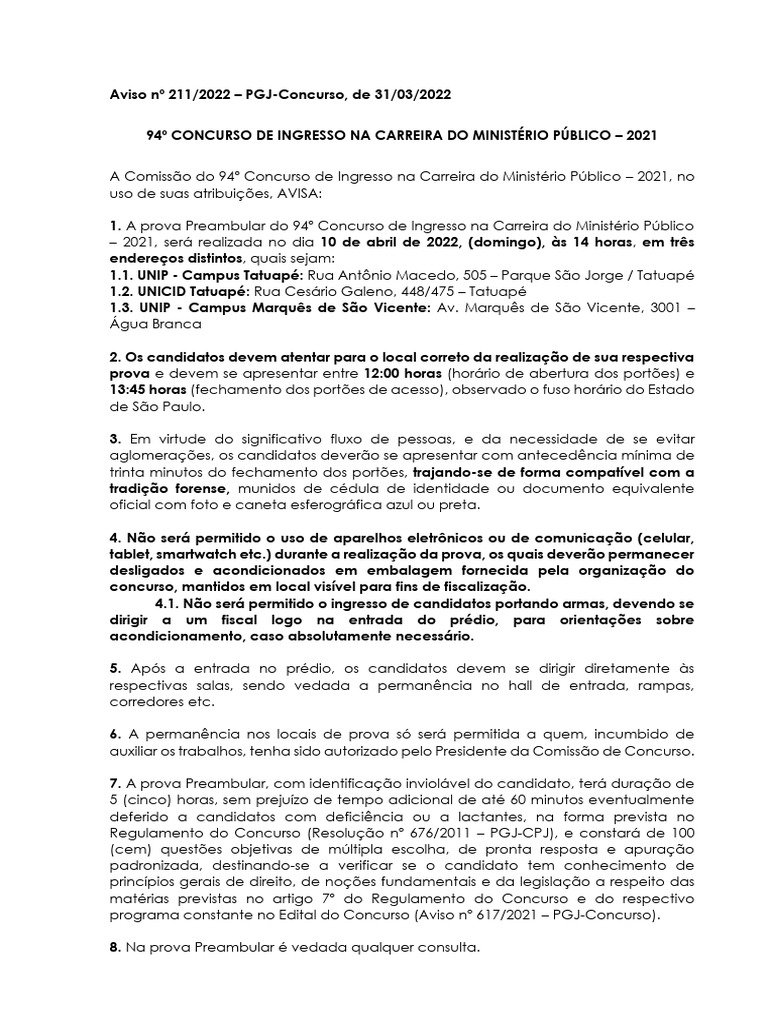 Aviso Nº 211-22 - Divisão de Salas Preambular - Retificado | PDF