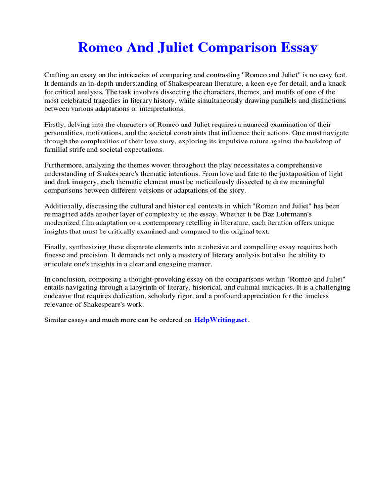 Romeo and Juliet Comparison Essay | PDF | Wound | Poetry