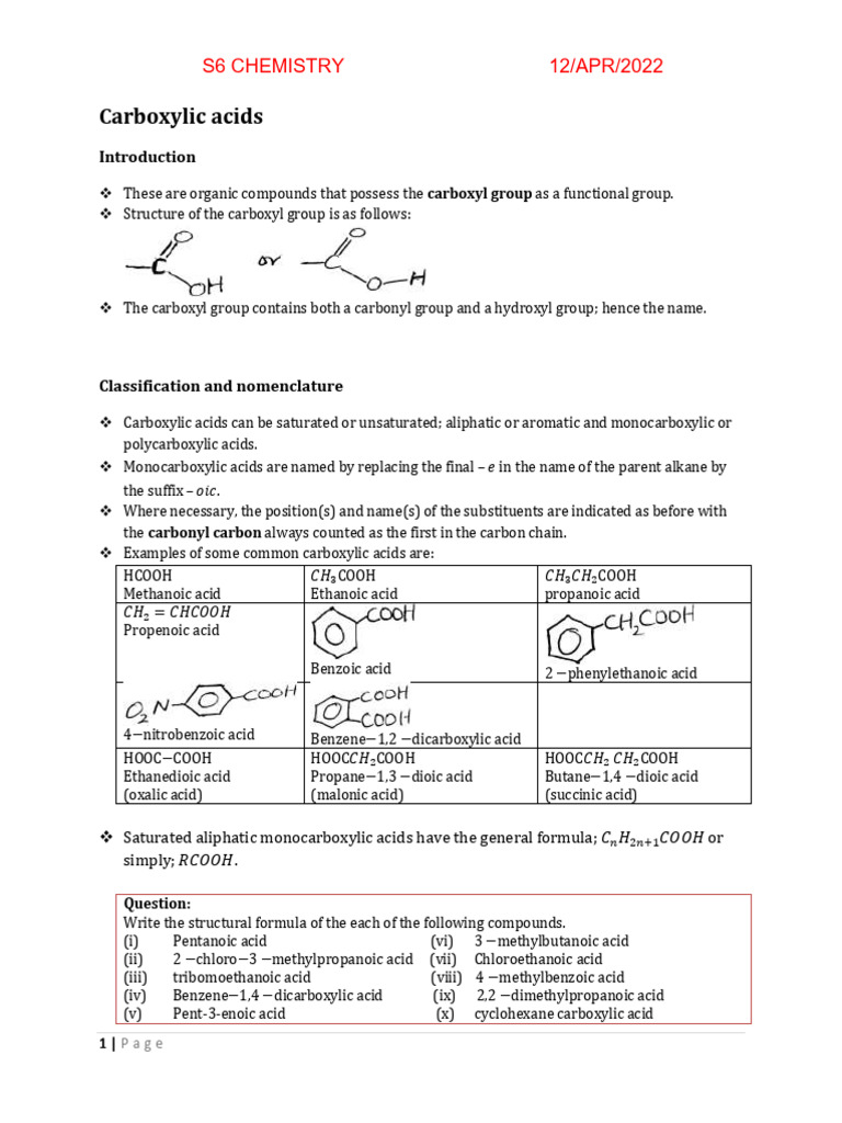 S6 CHEM (Carboxylic Acids) | PDF | Acid | Chemical Bond