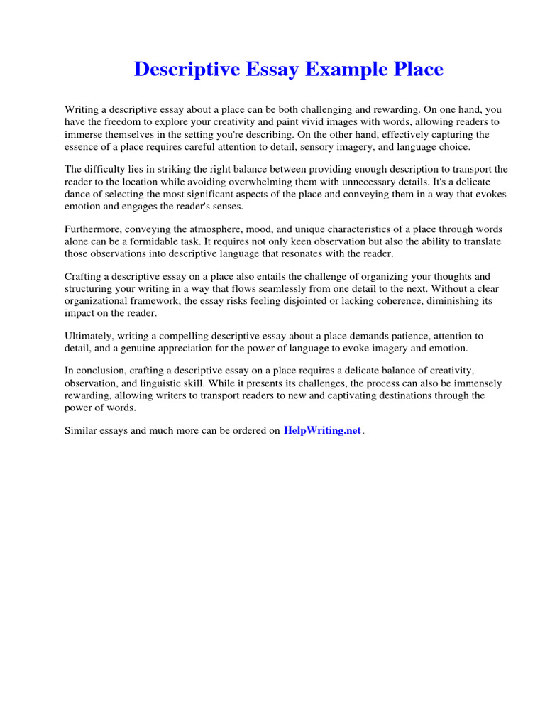 Descriptive Essay Example Place | PDF | Lucille Ball