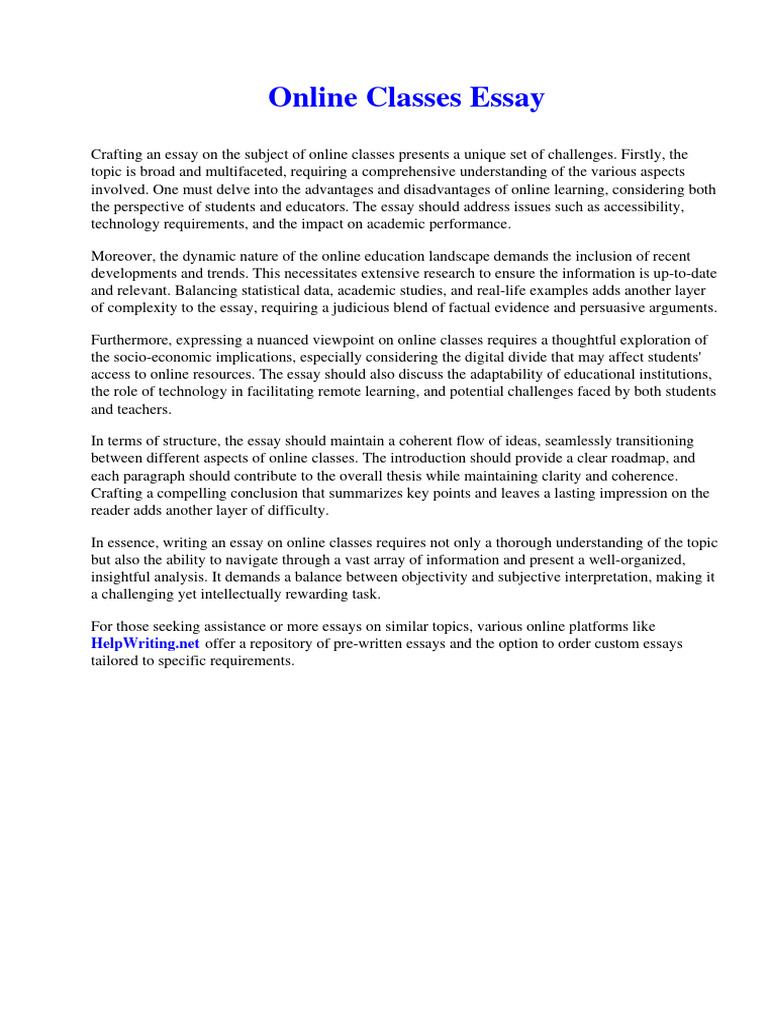 Online Classes Essay | Download Free PDF | Educational Technology | Essays