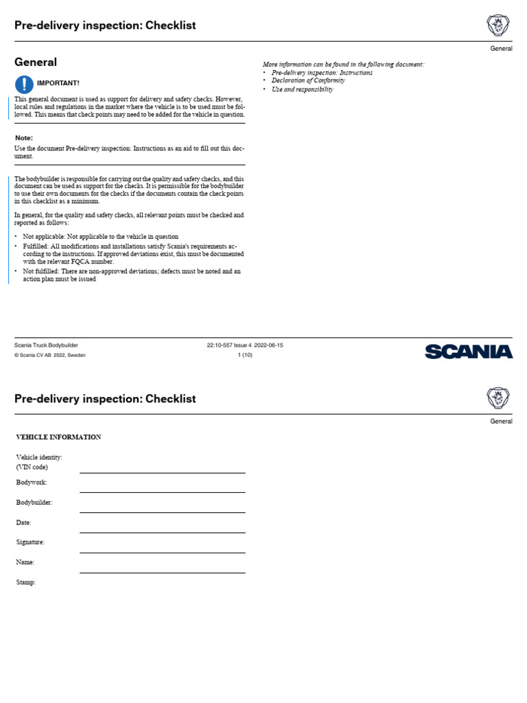 Pre-Delivery Inspection Checklist | Download Free PDF | Pipe (Fluid ...