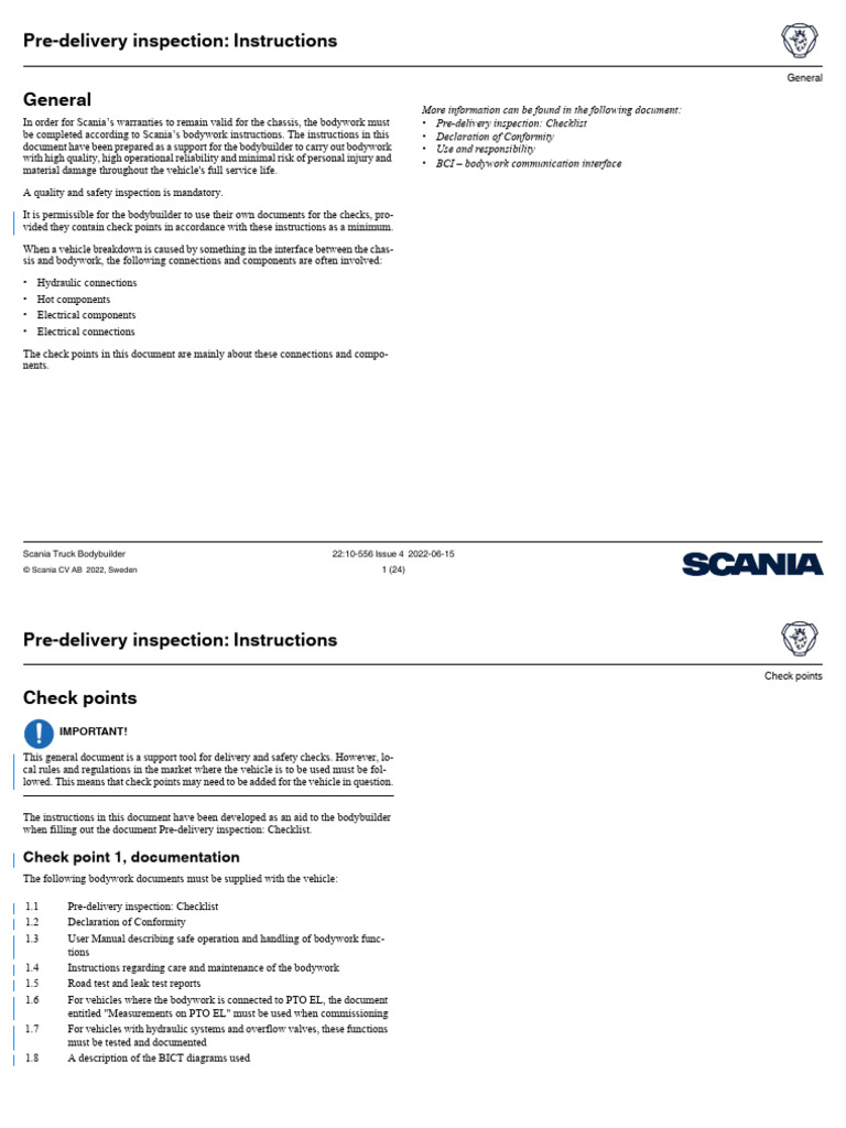 Scania Pre-Delivery Inspection Guide | PDF | Truck | Pipe (Fluid ...