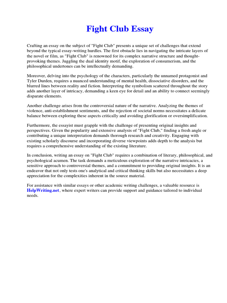 Fight Club Essay | PDF