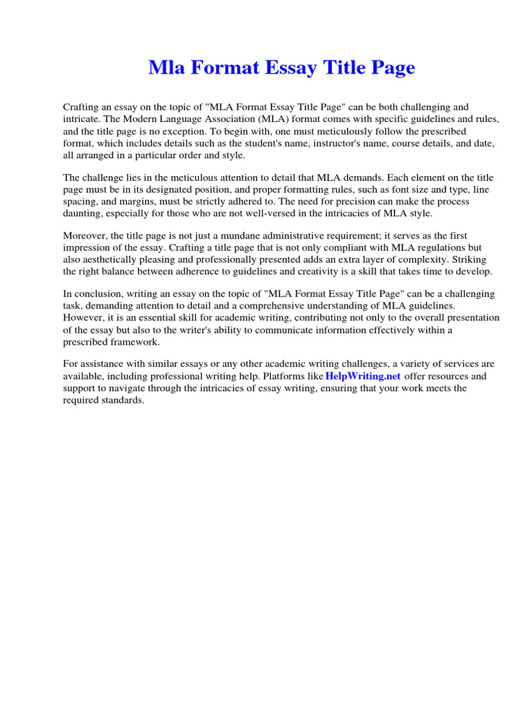 Mla Format Essay Title Page | PDF | Bill (Law) | House Of Commons Of ...