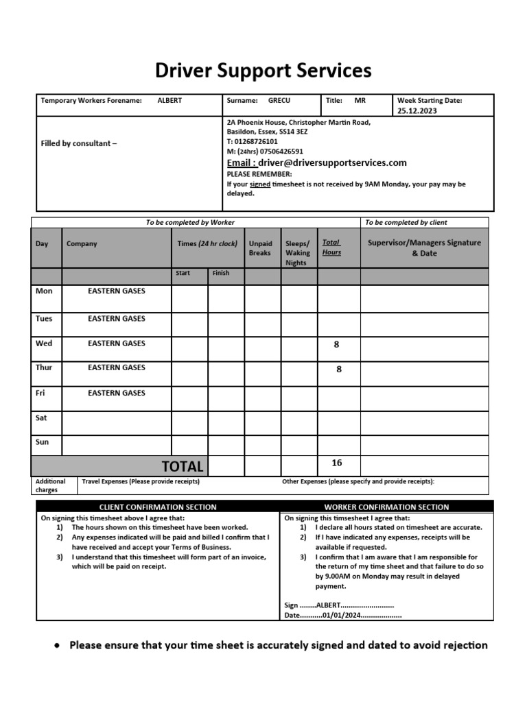 Driver Timesheet Submission Guidelines | PDF | Business