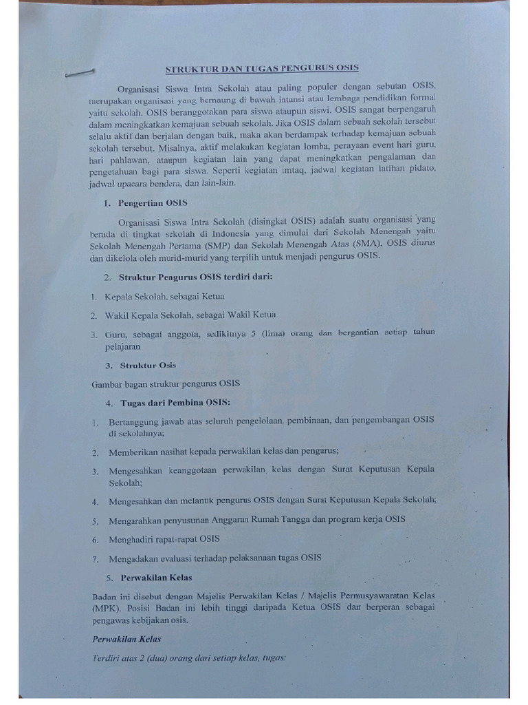 Struktur Dan Tugas Organisasi Osis | PDF