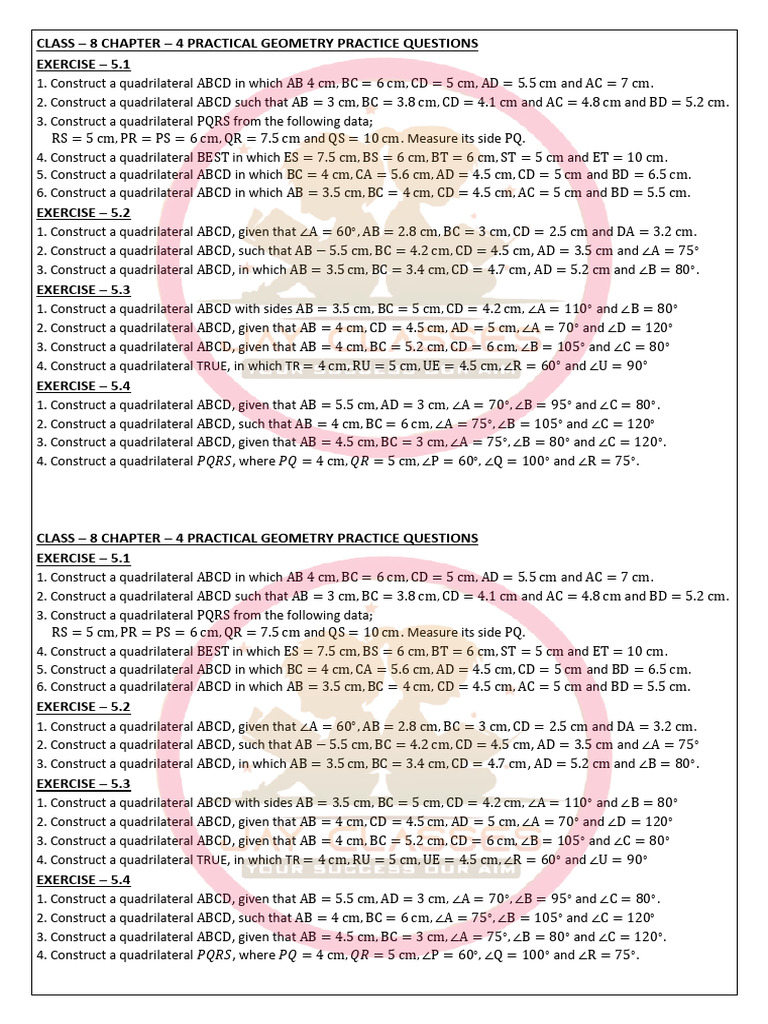 Practical Geometry Exercises for Class 8 | PDF | Rectangle | Euclidean ...