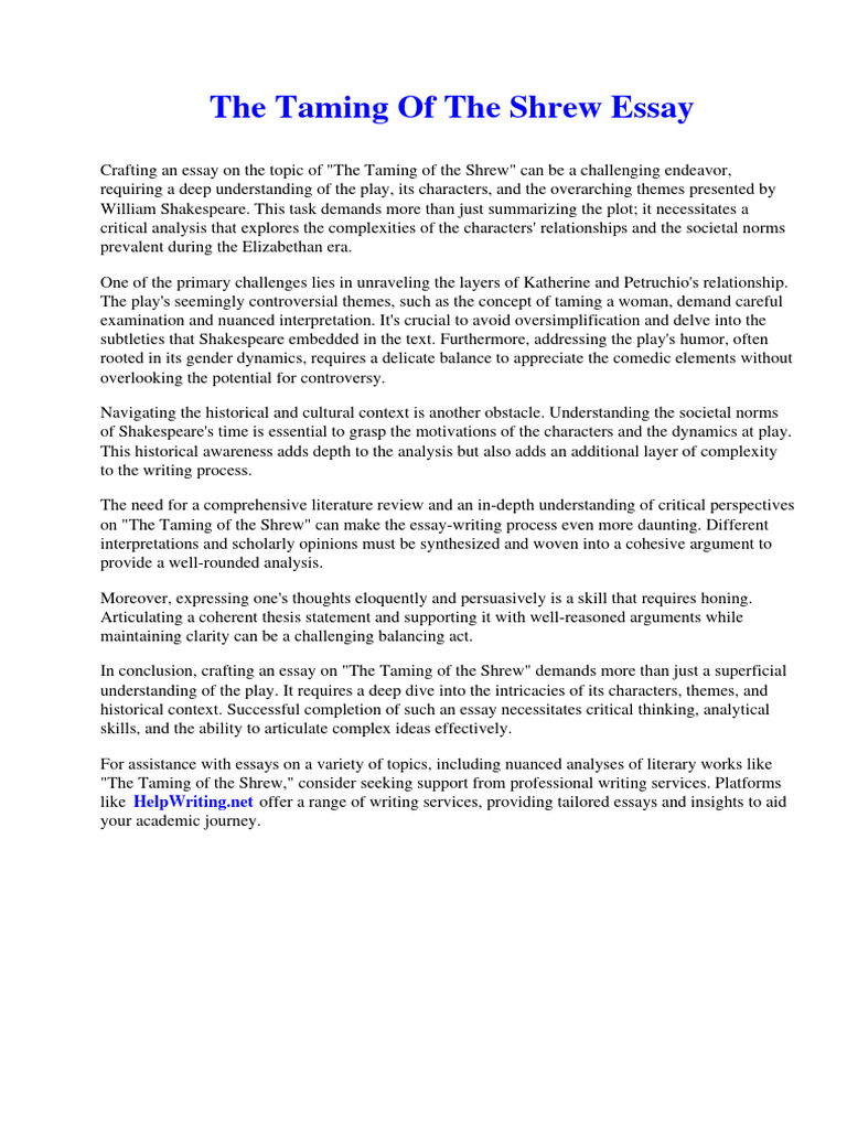 The Taming of The Shrew Essay | PDF | Cannabis | Videotelephony
