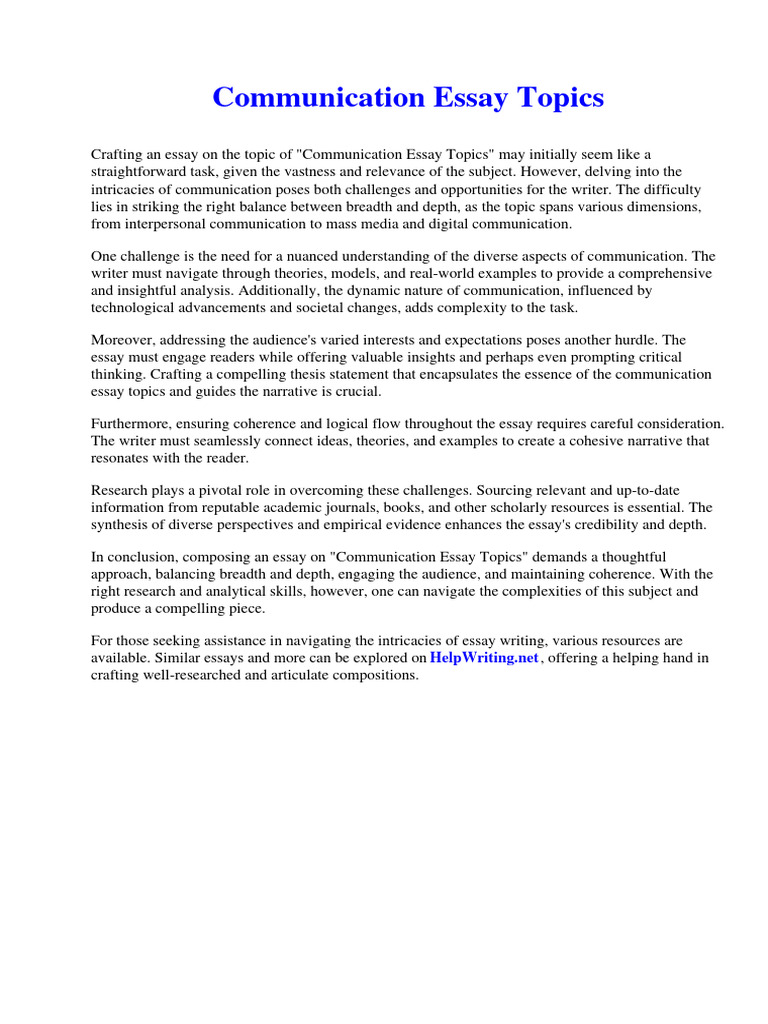 Communication Essay Topic Insights | PDF | Pentecostalism | Communication