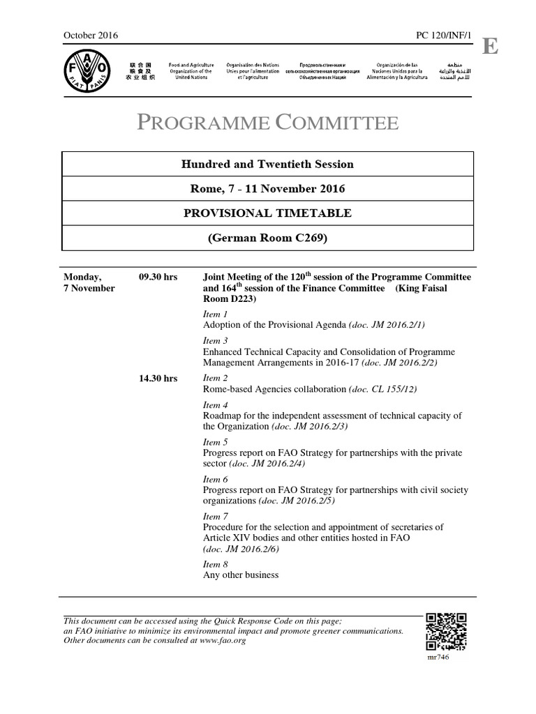 Rogramme Ommittee: Hundred and Twentieth Session Rome, 7 - 11 November 2016 Provisional ...
