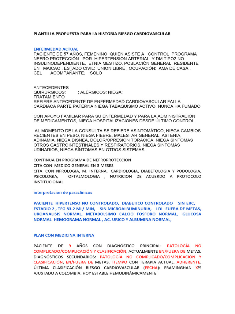 Plantilla Propuesta para La Historia Riesgo Cardiovascular | PDF ...