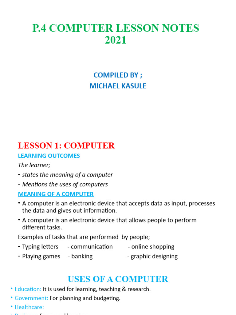 p.4 Computer Lesson Notes 2021 | PDF | Computer Hardware | Computer Monitor