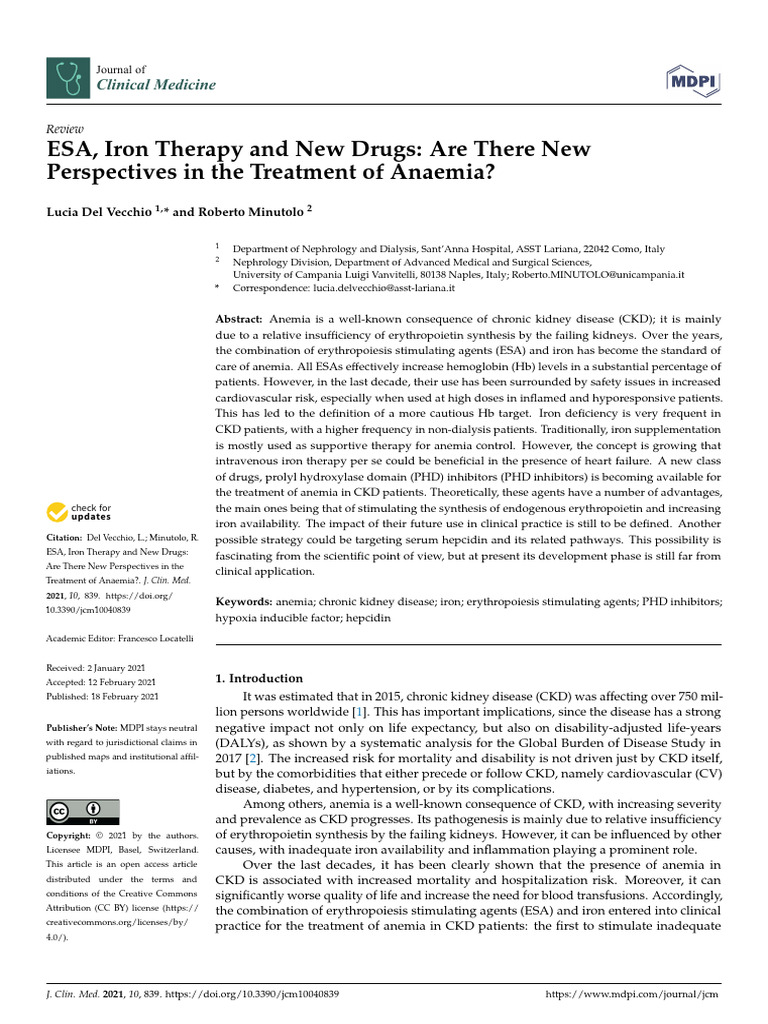 ESA, Iron Therapy and New Drugs Are There New Perspectives in The ...