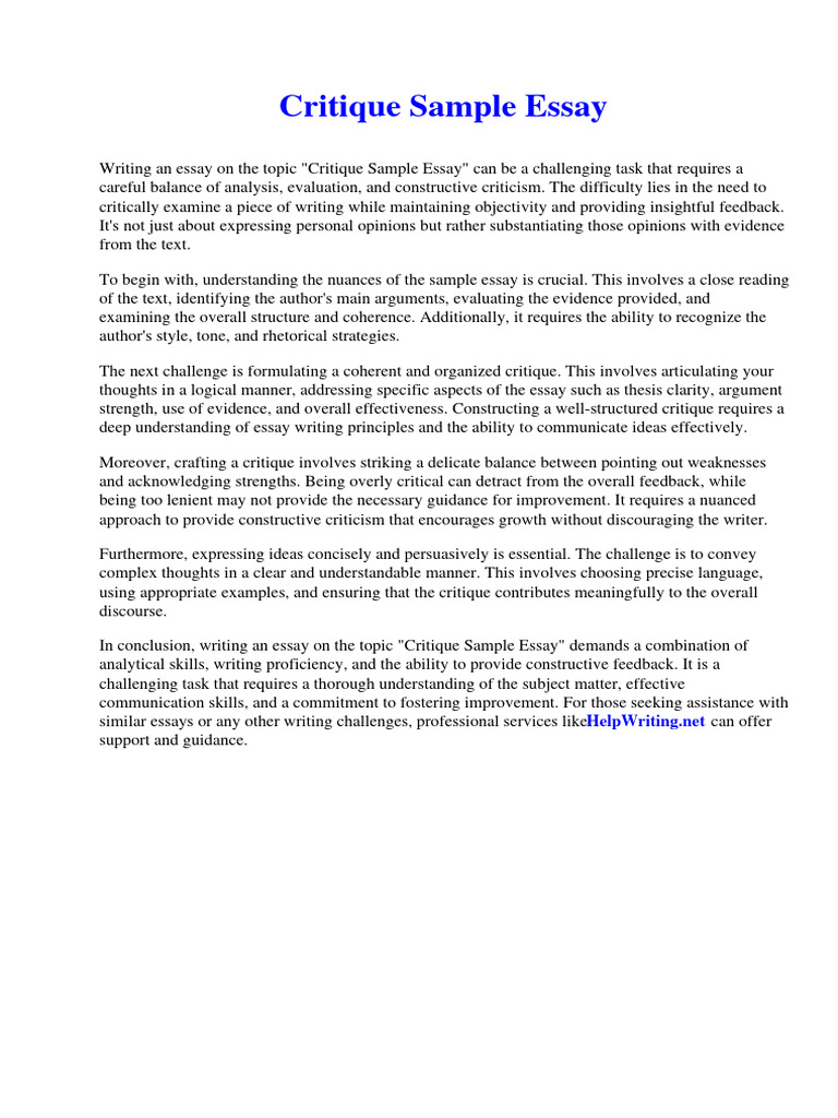 Critique Sample Essay | PDF | Essays | Thought