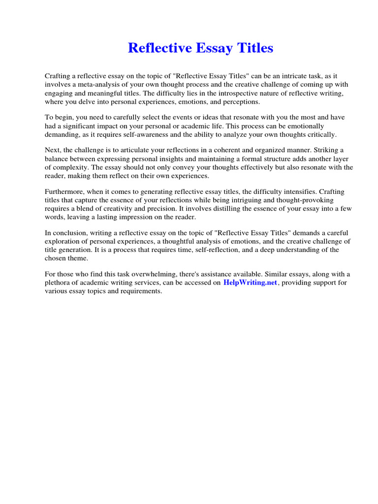 Reflective Essay Titles | PDF