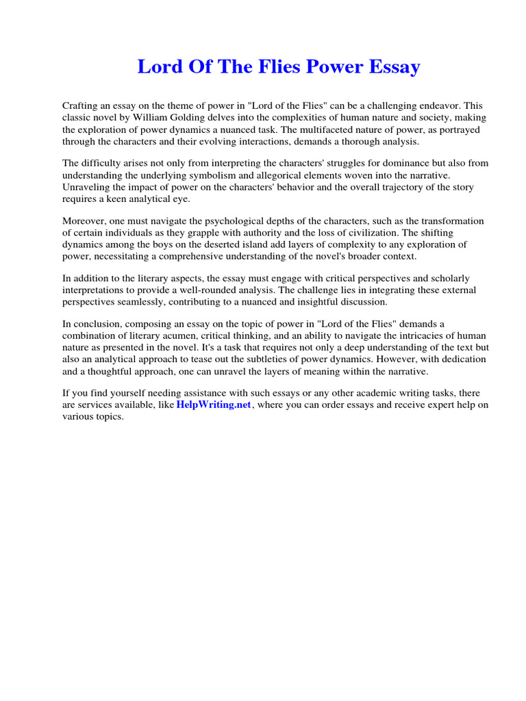 Lord of The Flies Power Essay | PDF | Lancelot | Knight