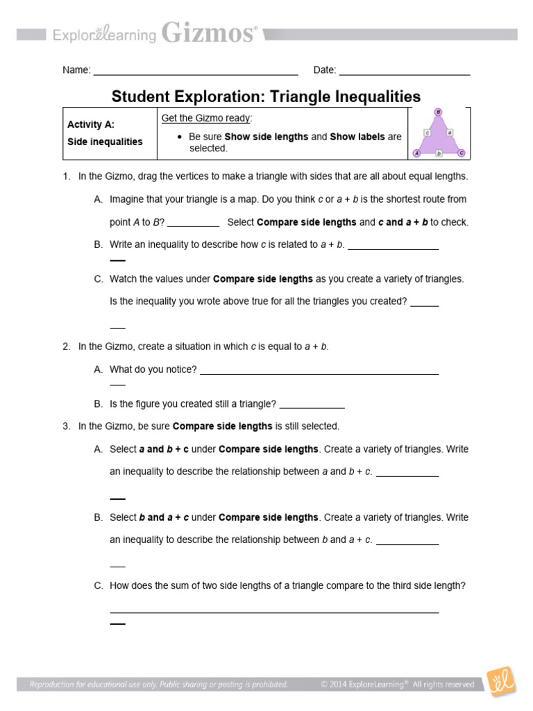 Triangle Inequalities Gizmos | PDF | Triangle | Euclidean Plane Geometry
