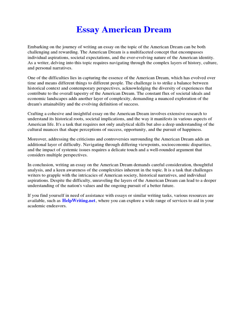 Essay American Dream | PDF | Immigration | Liberty