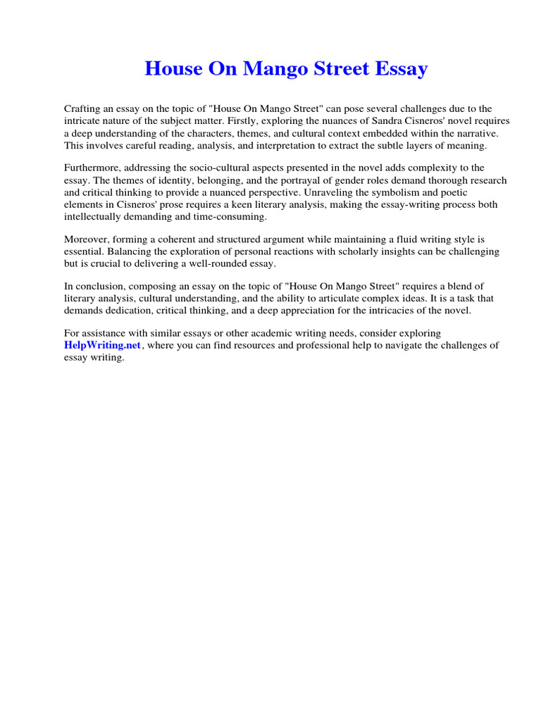 House On Mango Street Essay | PDF