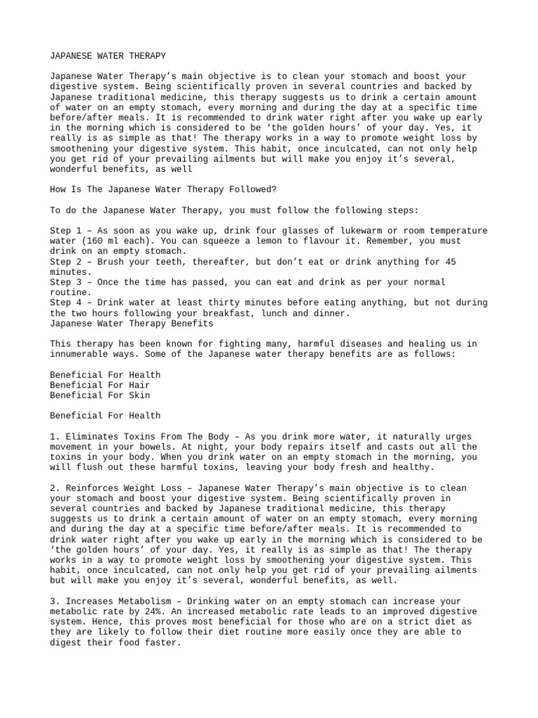 Japanese Water Therapy | Download Free PDF | Urinary Tract Infection ...