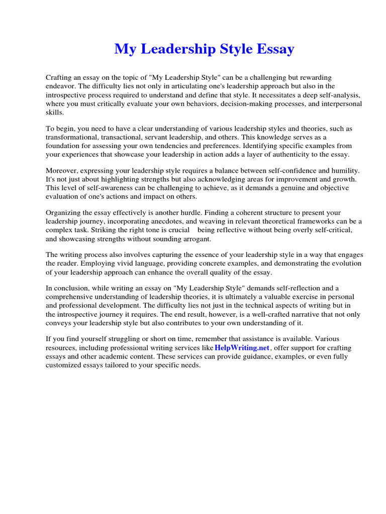 My Leadership Style Essay | PDF | Leadership | Beat Generation