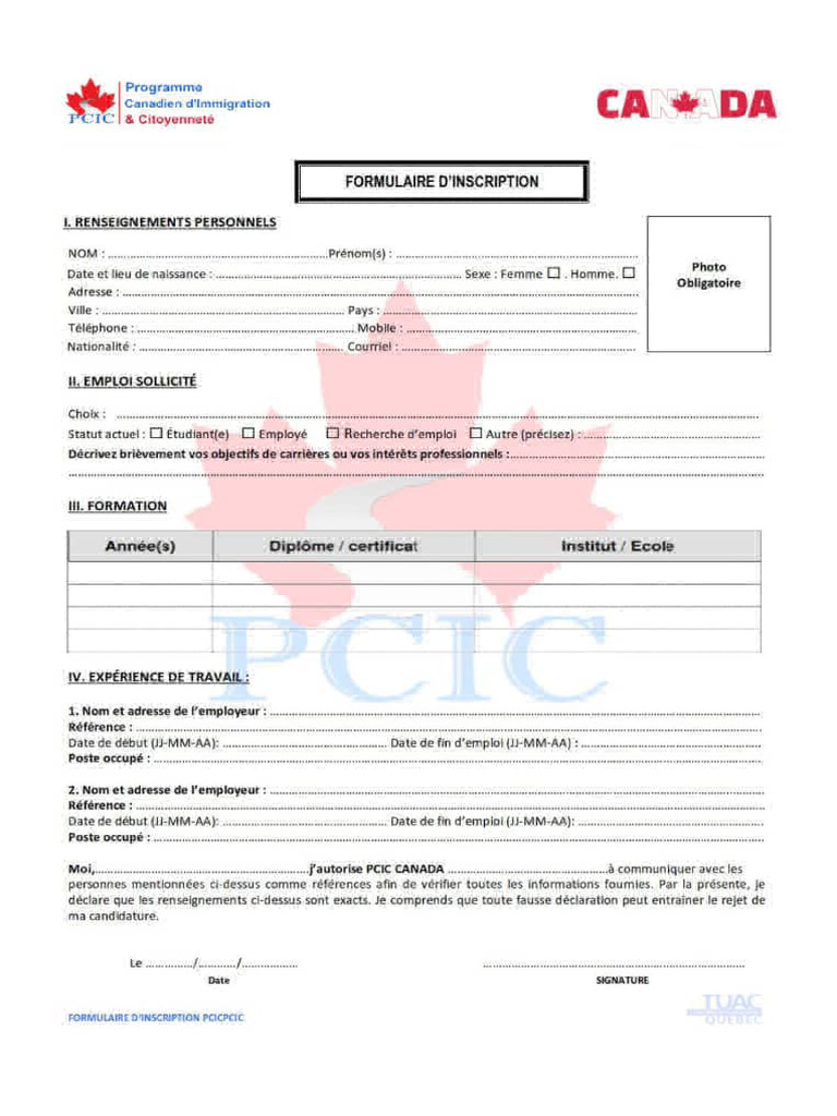 Formulaire D'inscription | PDF