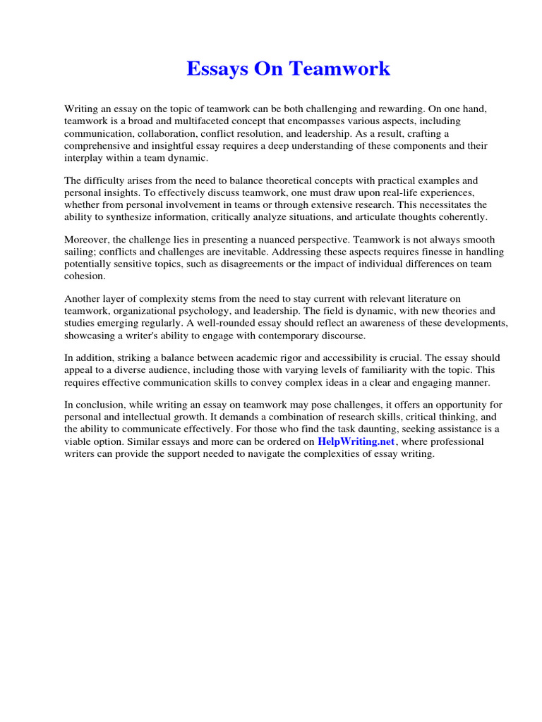 Essays On Teamwork | PDF | Marketing